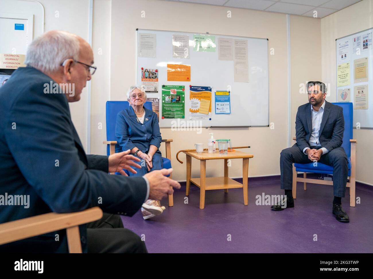 Health Secretary Humza Yousaf meets patients Thomas Young (left) and ...