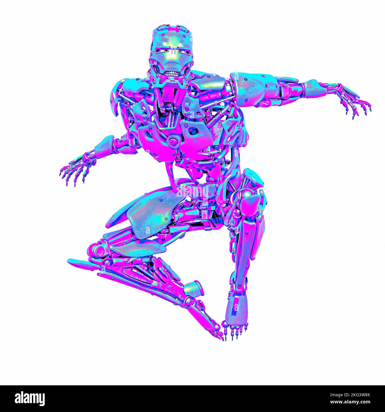 cyborg is doing a comic jumping in action, 3d illustration Stock Photo ...