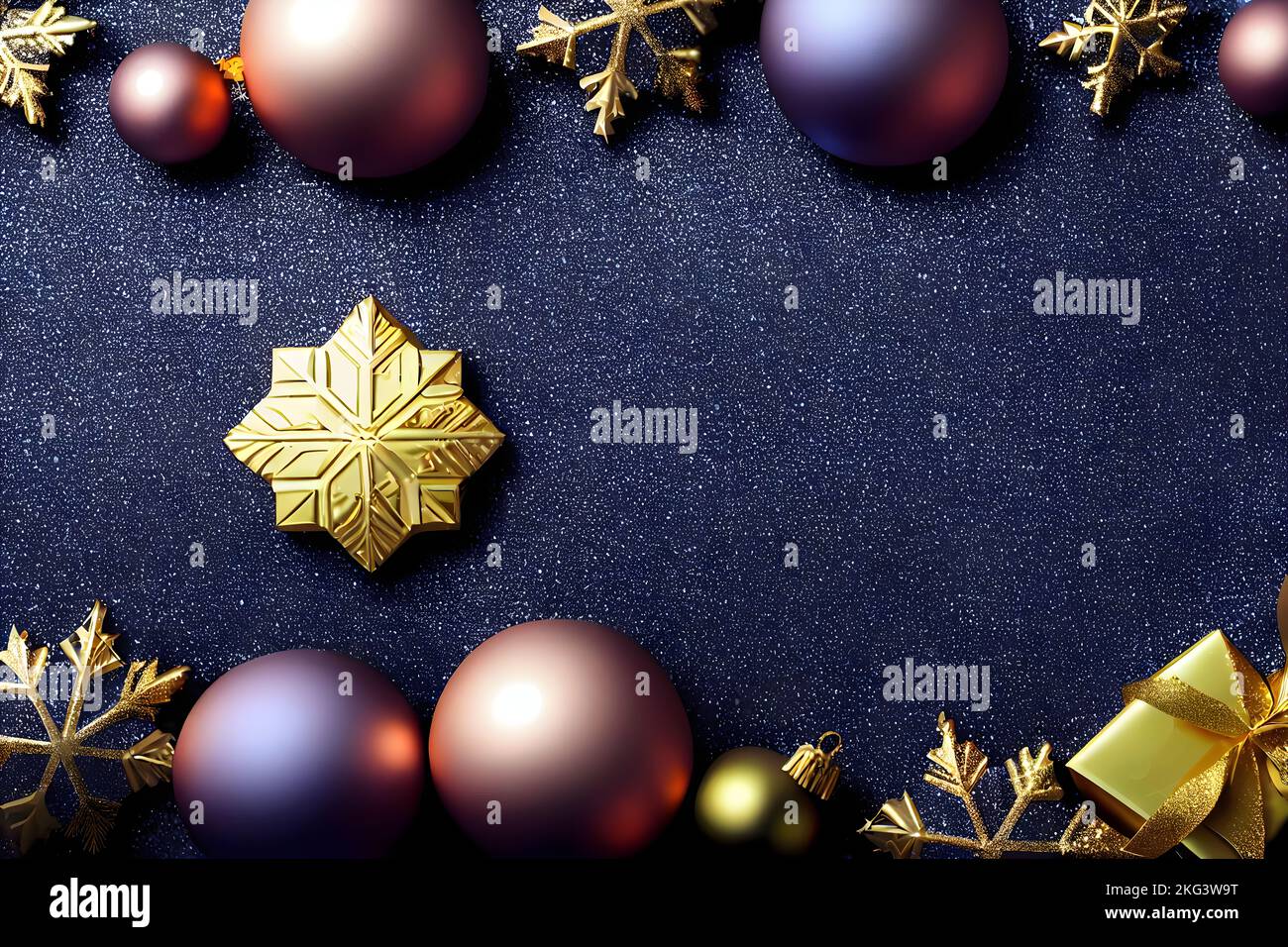 Shiny Christmas baubles and snowflake ornaments on dark blue background ...