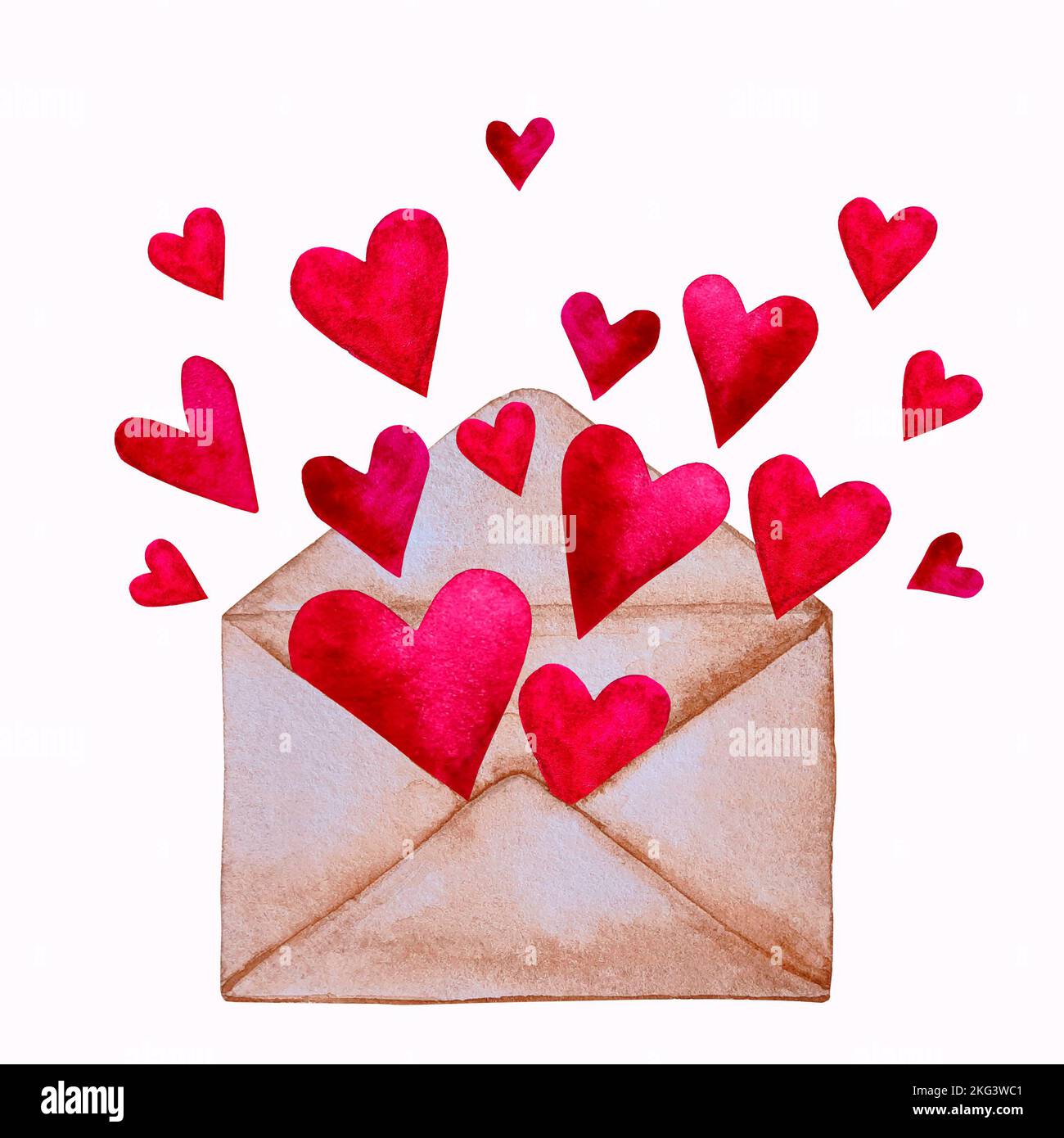 Craft envelope with red hearts. Festive heart confetti. Valentine's day ...