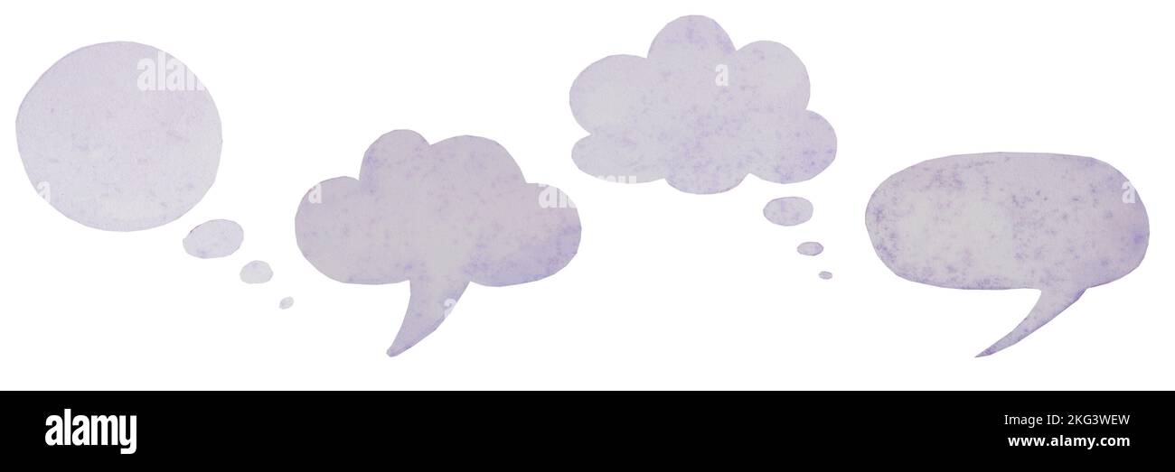 Collection of speech bubbles and dialog balloons. Hand watercolor ...