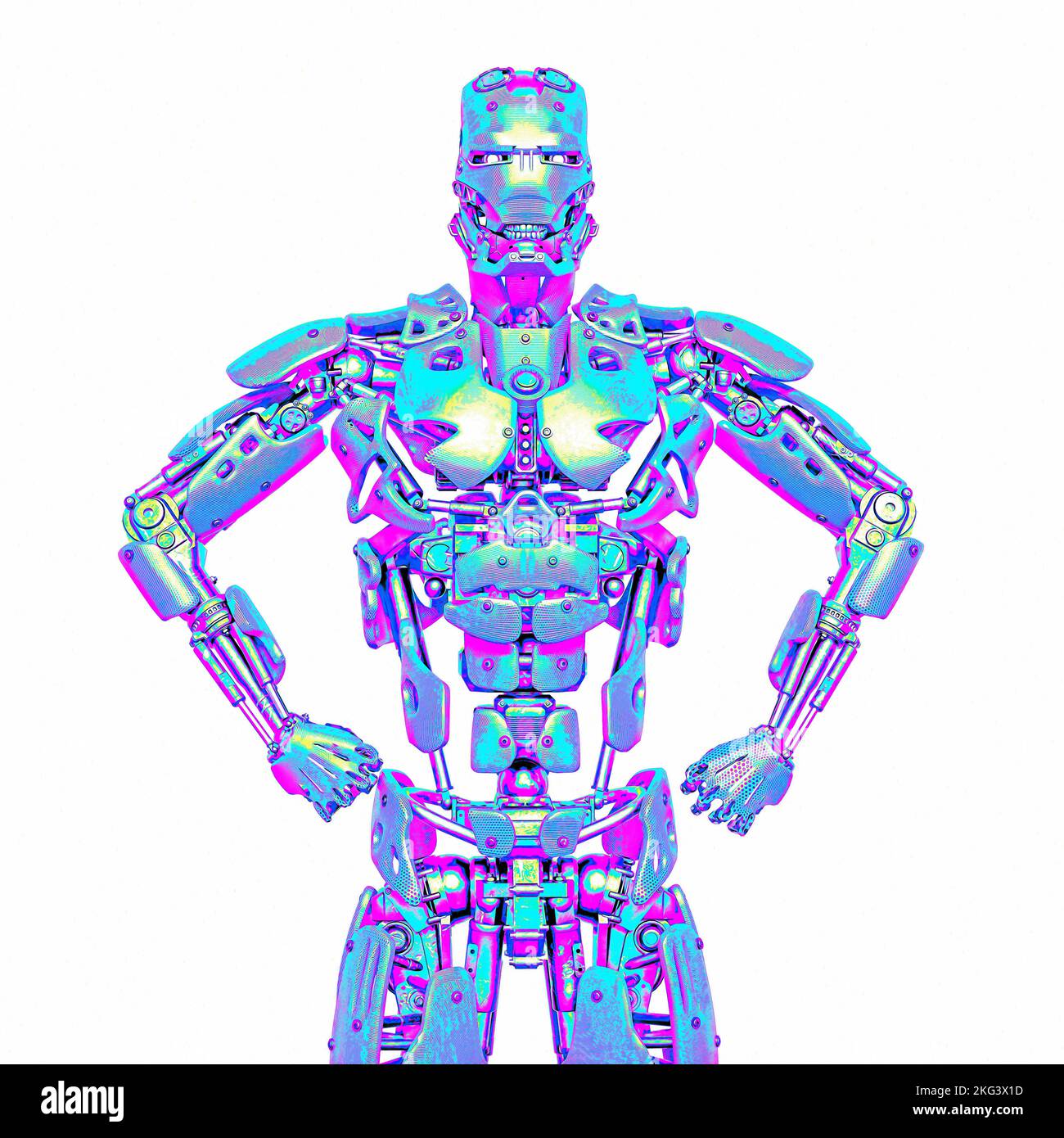 cyborg is doing a super hero pose, 3d illustration Stock Photo - Alamy
