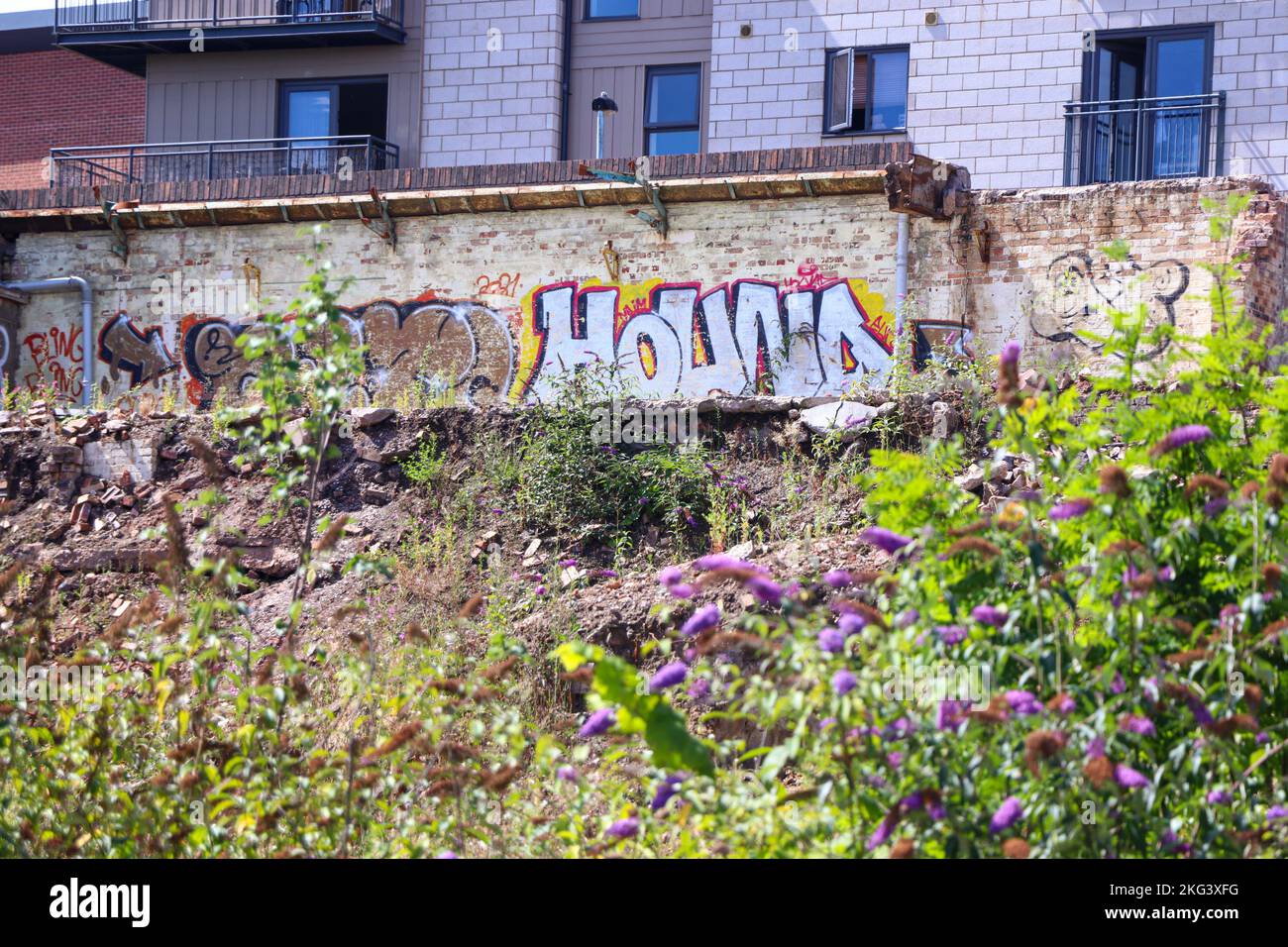 An urban graffiti around a grassy land Stock Photo - Alamy