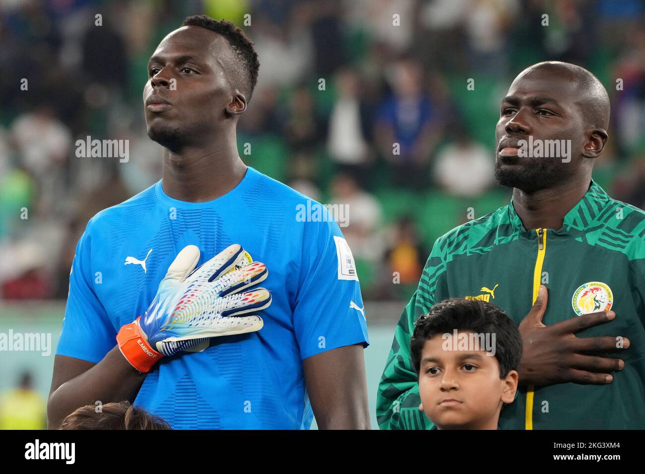 Doha, Qatar. 21st Nov, 2022. Edouard Mendy (L), goalkeeper of Senegal ...