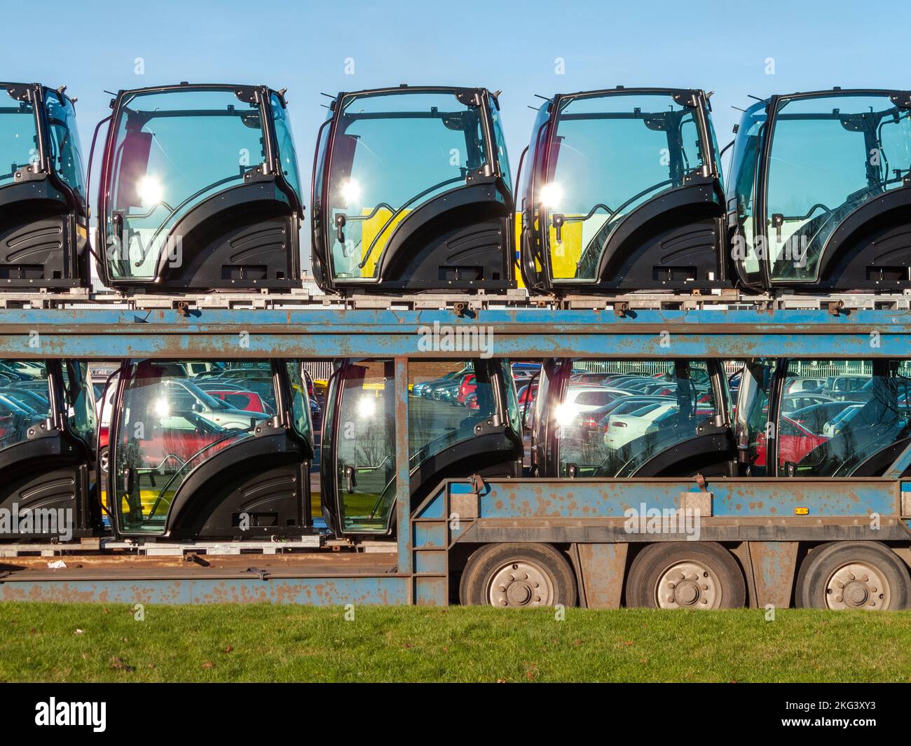 Tractor cabins on lorry Stock Photo - Alamy
