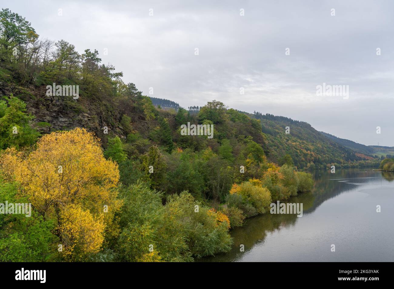 Landscape with the river Moselle near the german village called Mehring ...