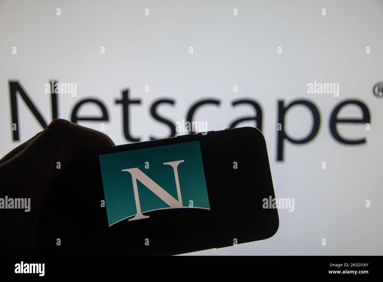 Rheinbach, Germany 21 November 2022, The brand logo of the "Netscape" web browser on the display ...
