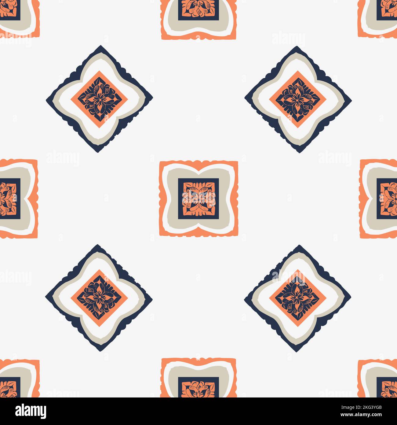 Hand drawn retro block print seamless pattern. Vector 80s vintage ...