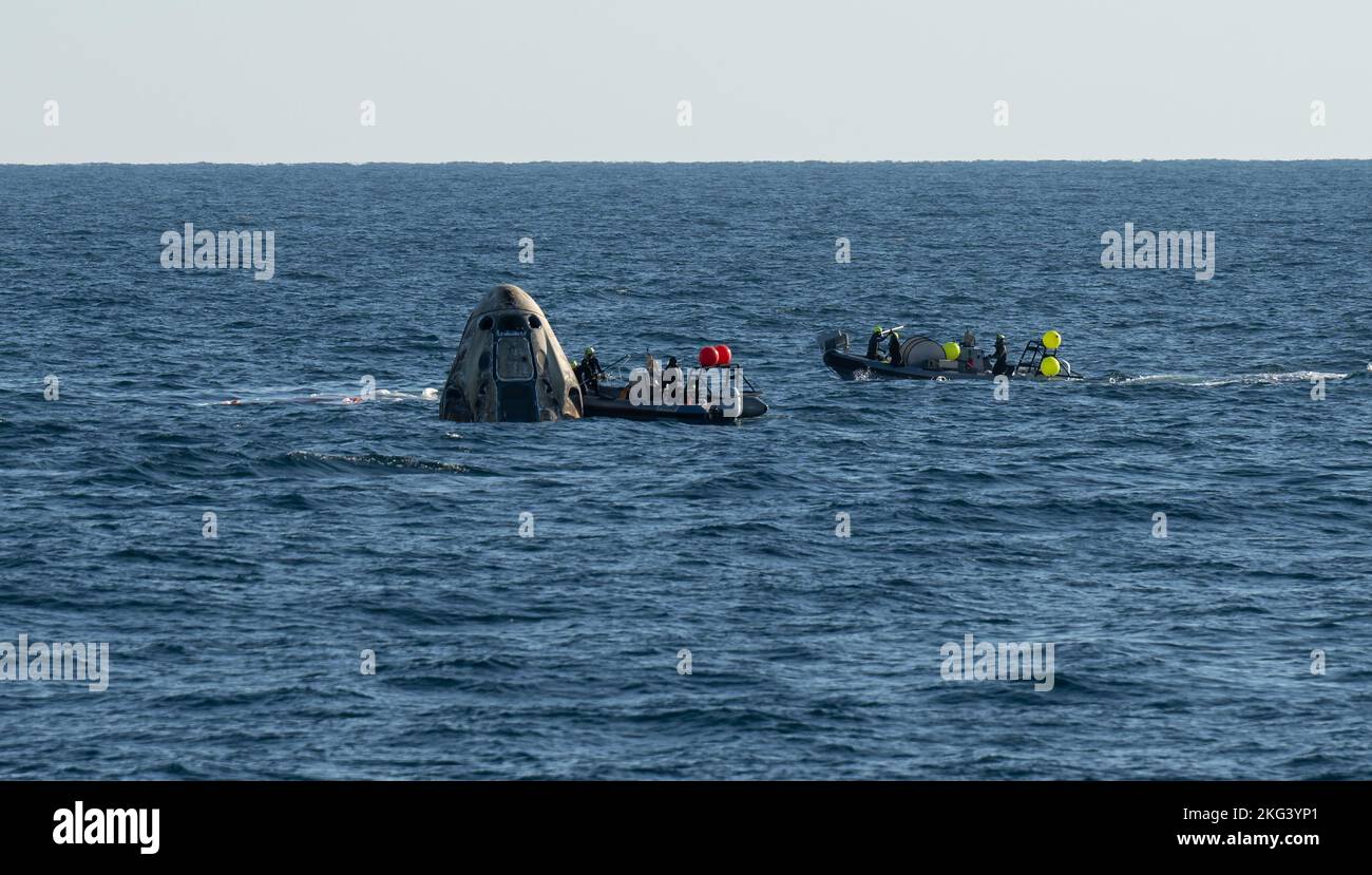 NASA’s SpaceX Crew-4 Splashdown. Support teams work around the SpaceX ...