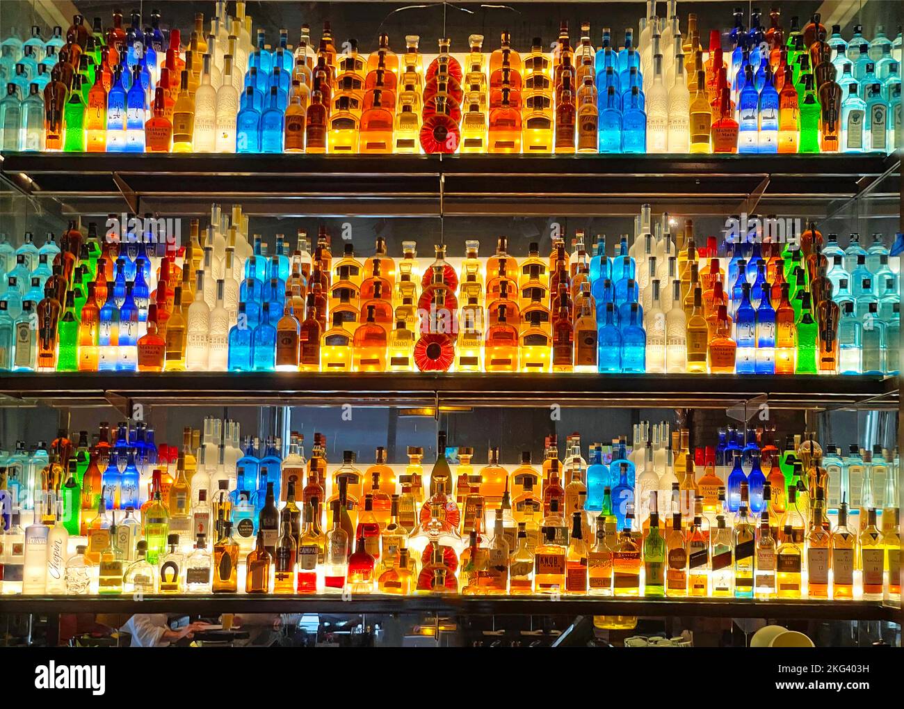colorful bottles of liquor behind a bar in Oaks PA Stock Photo - Alamy