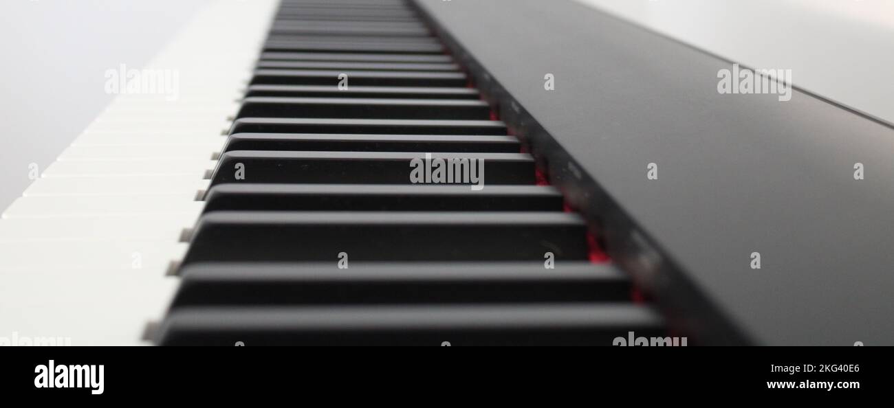 The high-angle grayscale view of modern piano keys Stock Photo - Alamy