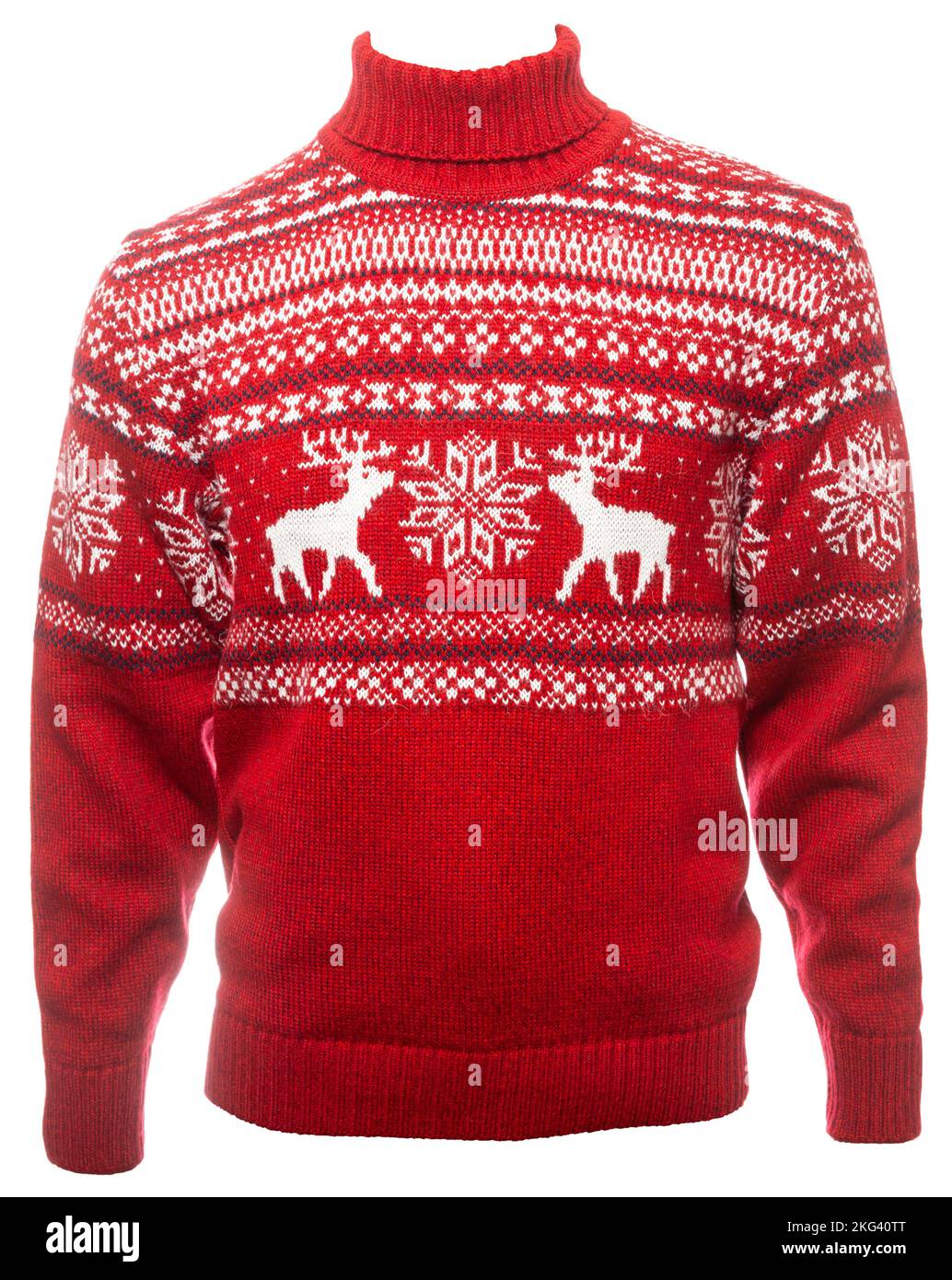 Red knitted Christmas turtleneck sweater of traditional design with ...