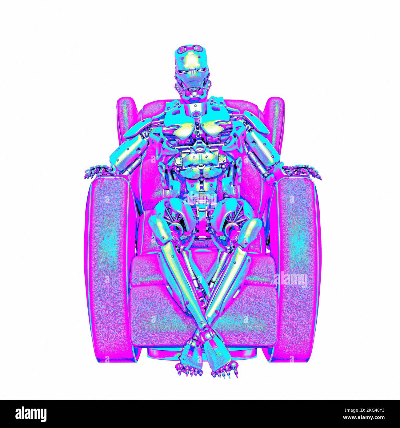 cyborg is seated on arm chair like a boss, 3d illustration Stock Photo ...