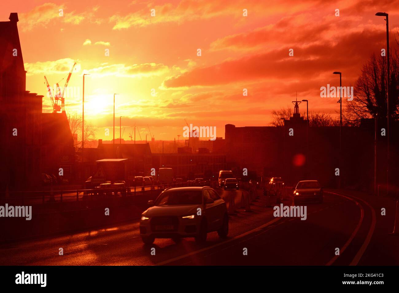 leeds skyline at sunset yorkshire united kingdom Stock Photo - Alamy