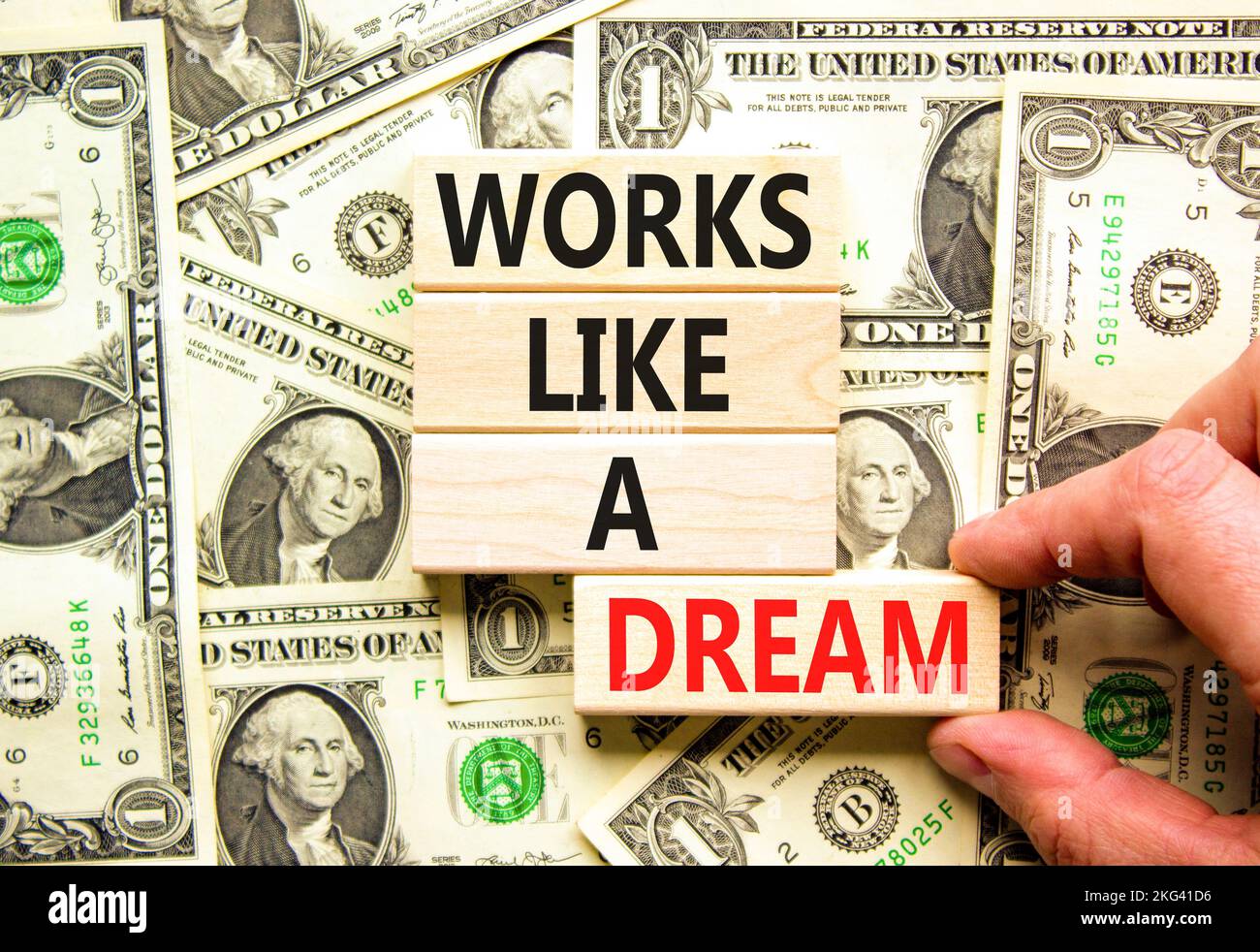 Works like a dream symbol. Concept words Works like a dream on wooden ...