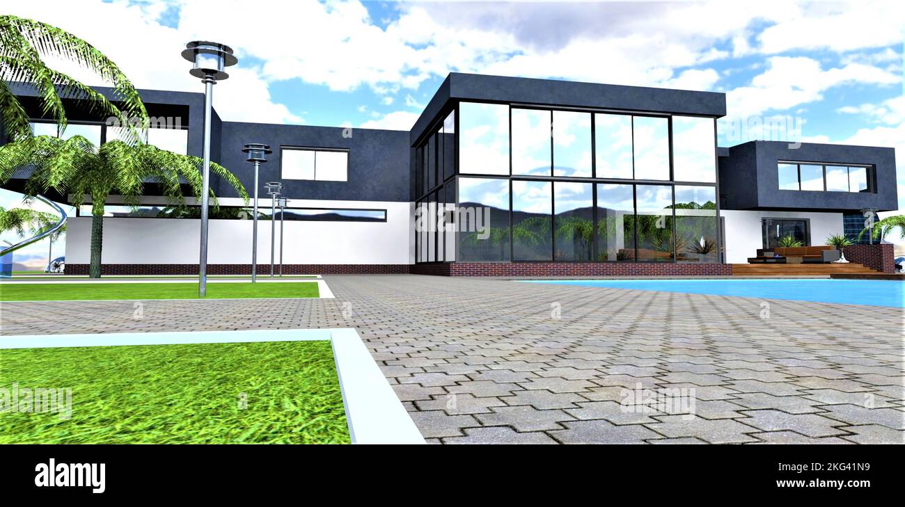 Stone shaped block as a paving stone in front of a custom-designed ...