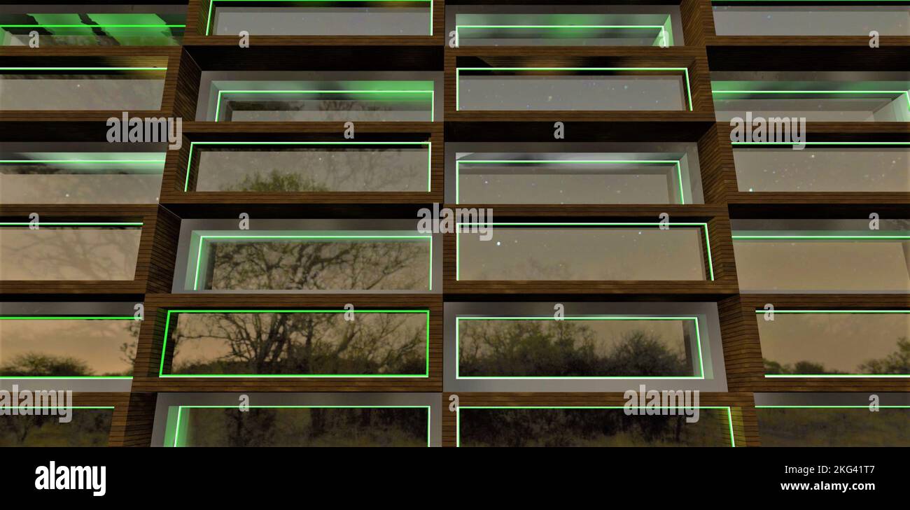 Futuristic exterior design with unobtrusive night lighting around the ...