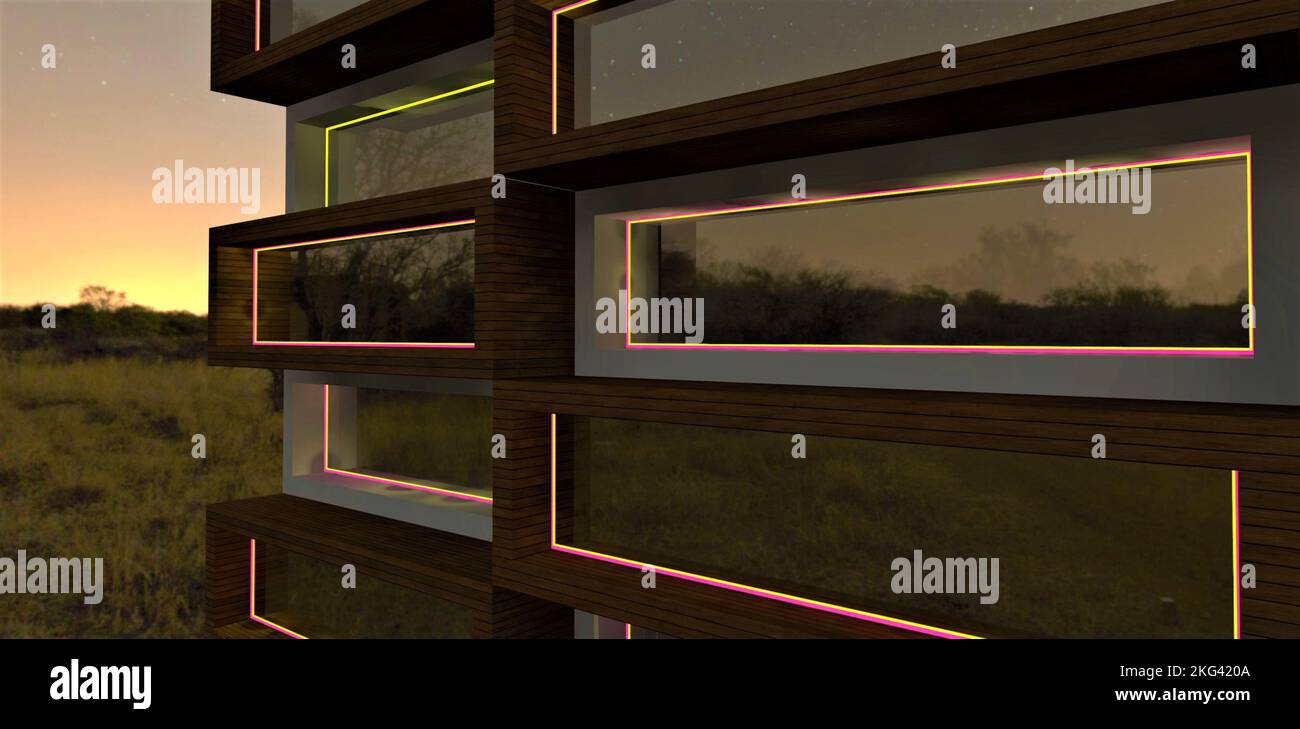 A wonderful sunset behind a backlit apartment building. Elements of ...