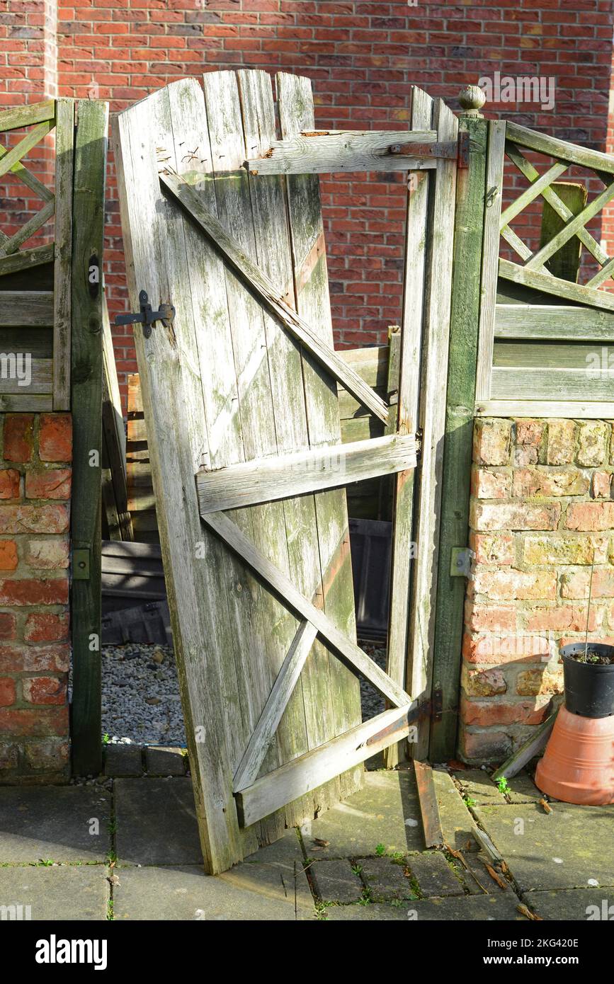 broken garden gate after storm arwen hits the north of england york uk ...