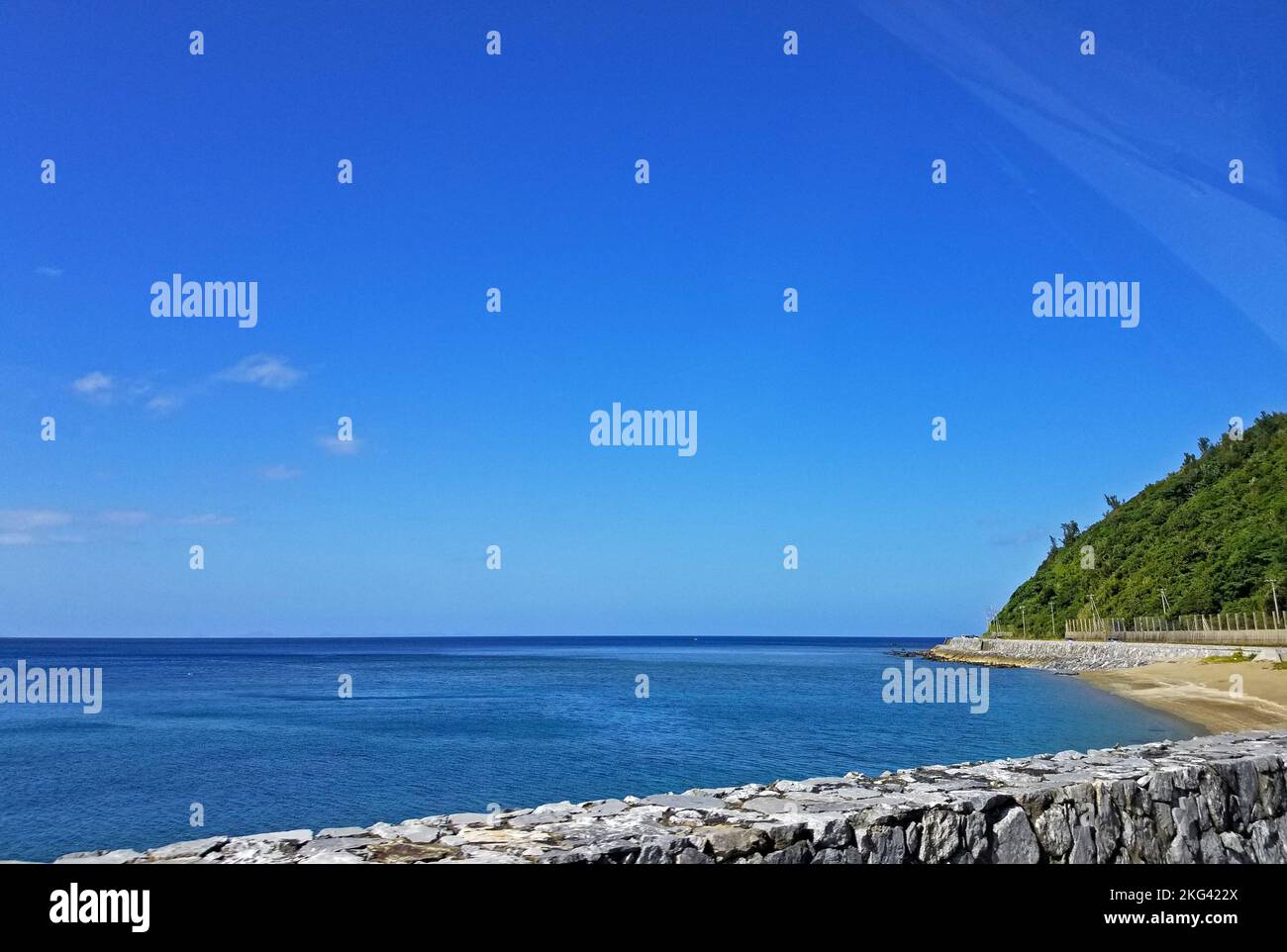 Scenic views of the west coast of Northern Okinawa, Japan, along route ...