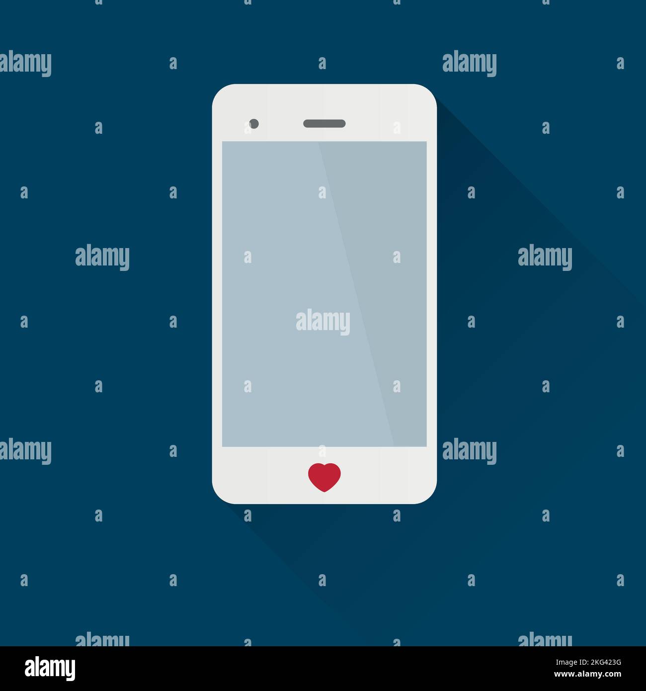 Smartphone with heart button and long shadow. Concept of love. Vector ...