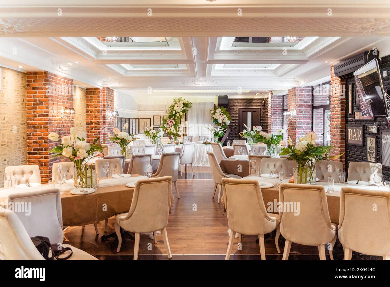 cozy cafe with flowers and fresh fruits Stock Photo - Alamy