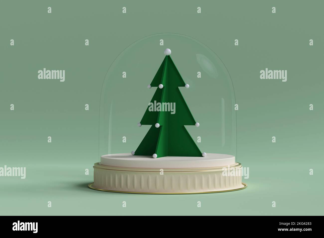christmas tree inside glass dome, on green background. 3d render Stock ...
