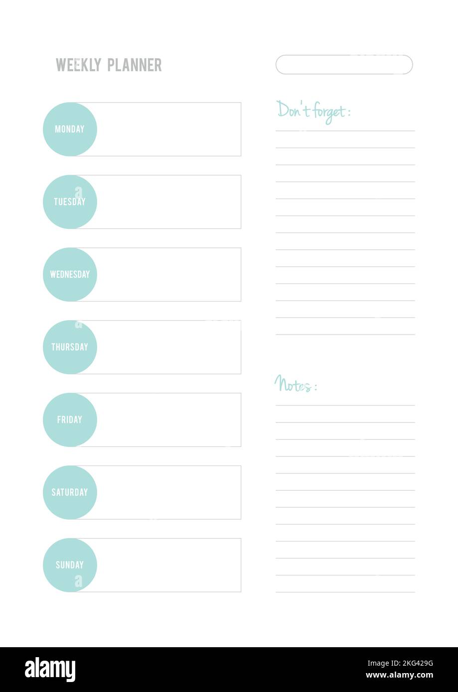 Weekly planner with circles, notes, and don't forget. Printable ...