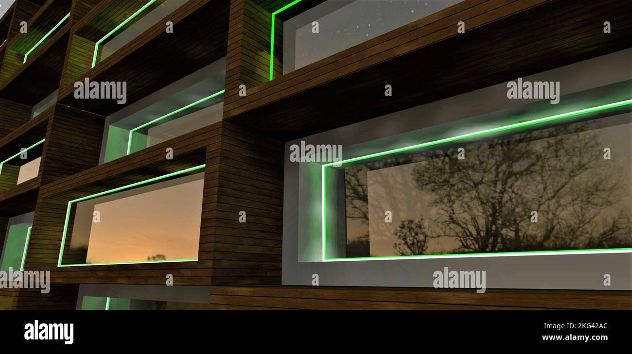 Aesthetic night illumination of the facade of an apartment club house ...