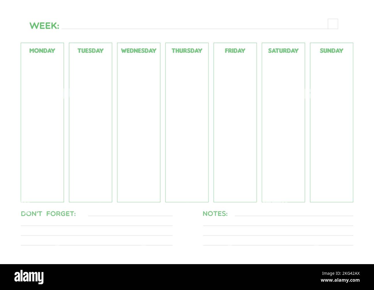 Weekly planner green color. Don't forget and notes. Printable template ...