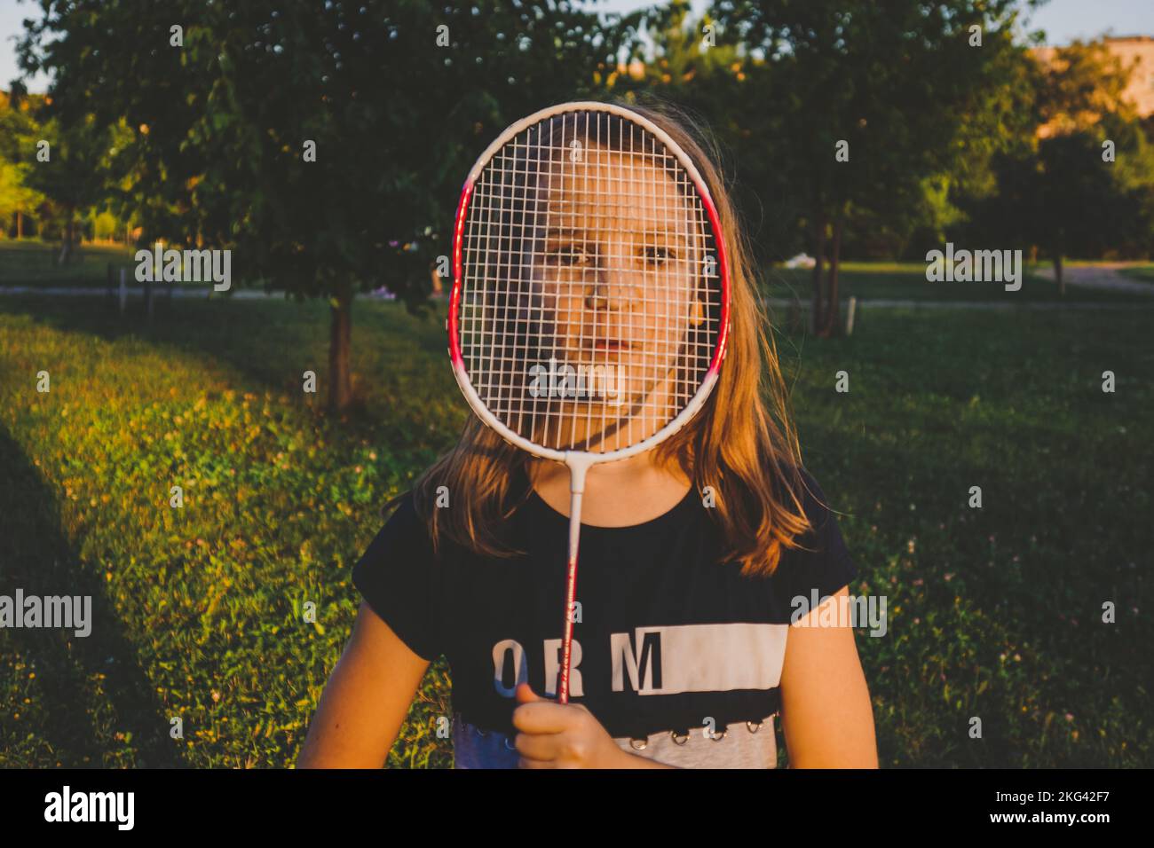 Girl playing badminton in hi-res stock photography and images - Alamy