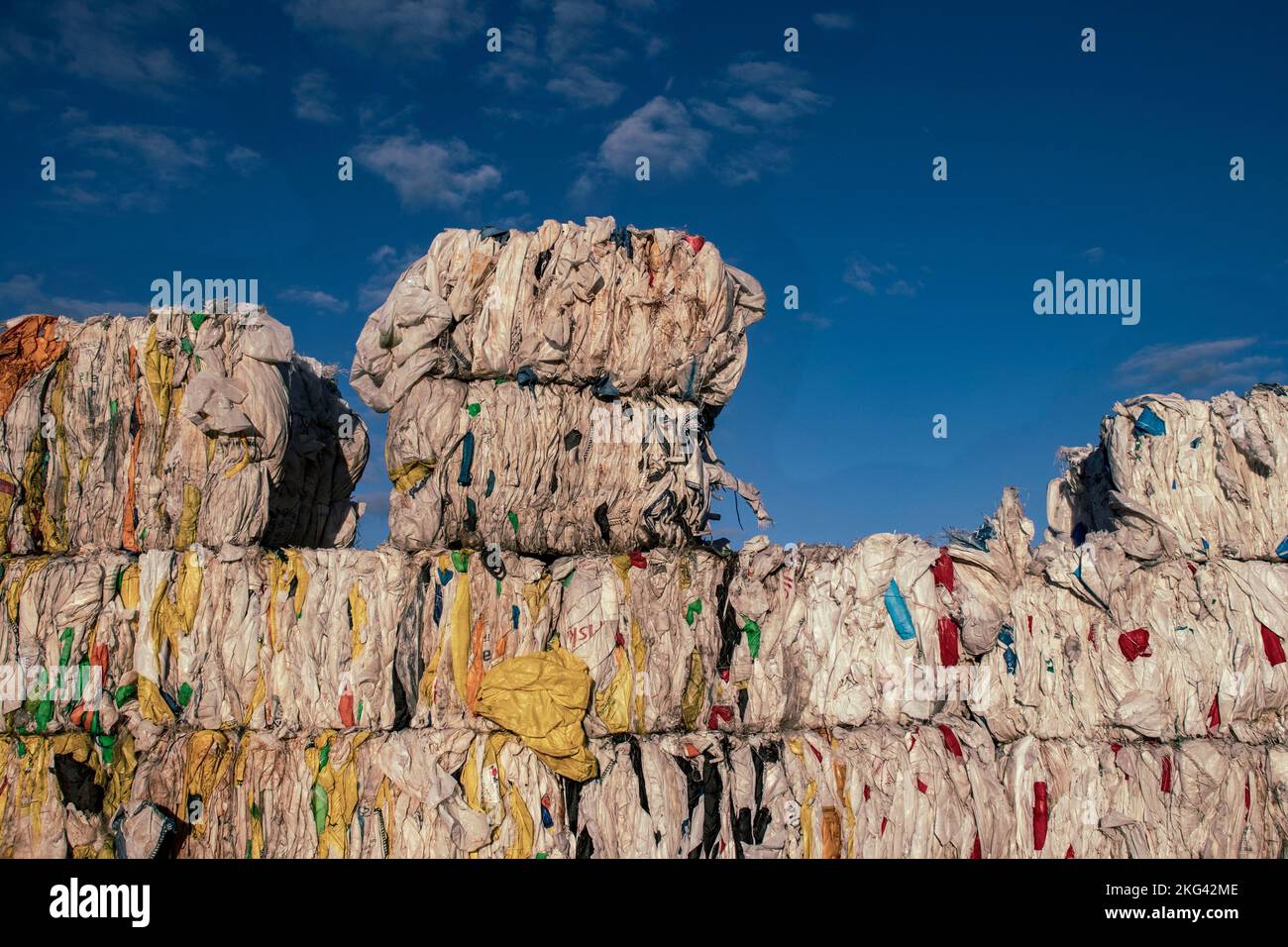 BIG BAG compressed into bales. Sorting area Stock Photo - Alamy