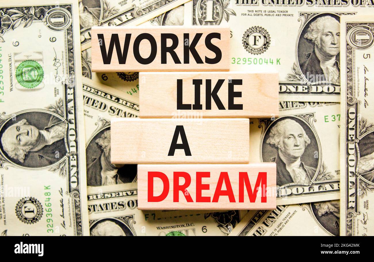 Works like a dream symbol. Concept words Works like a dream on wooden ...