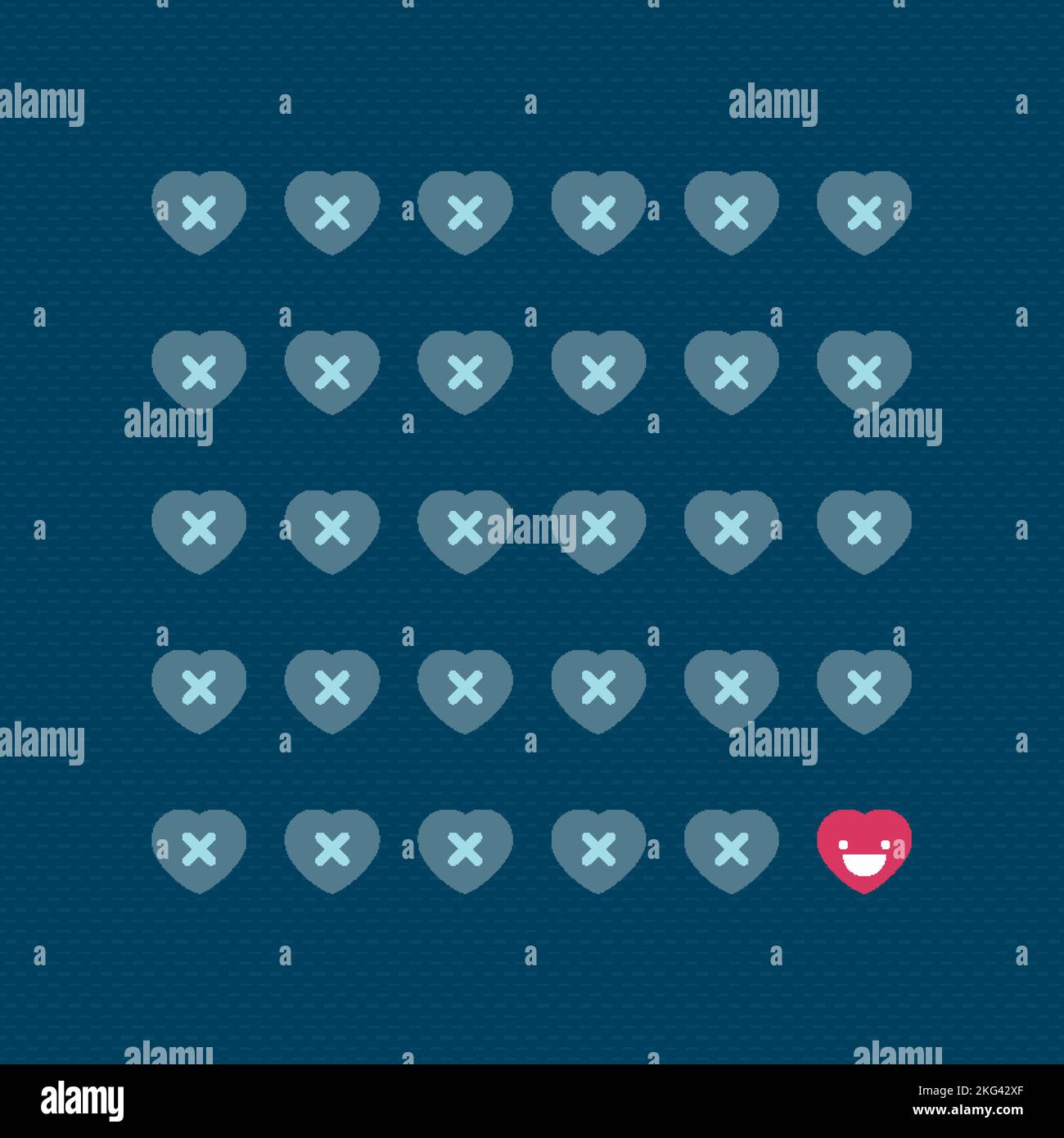 Pattern of hearts and crosses with a red and happy heart. Concept of ...