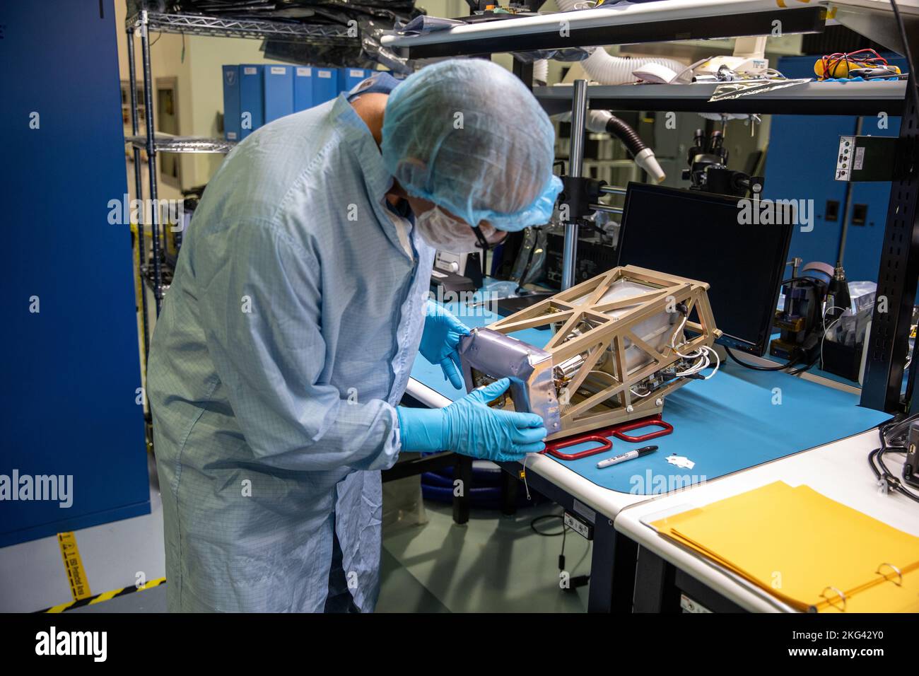 PRIME-1 MSolo MLI Install. Engineers prepare the Mass Spectrometer ...