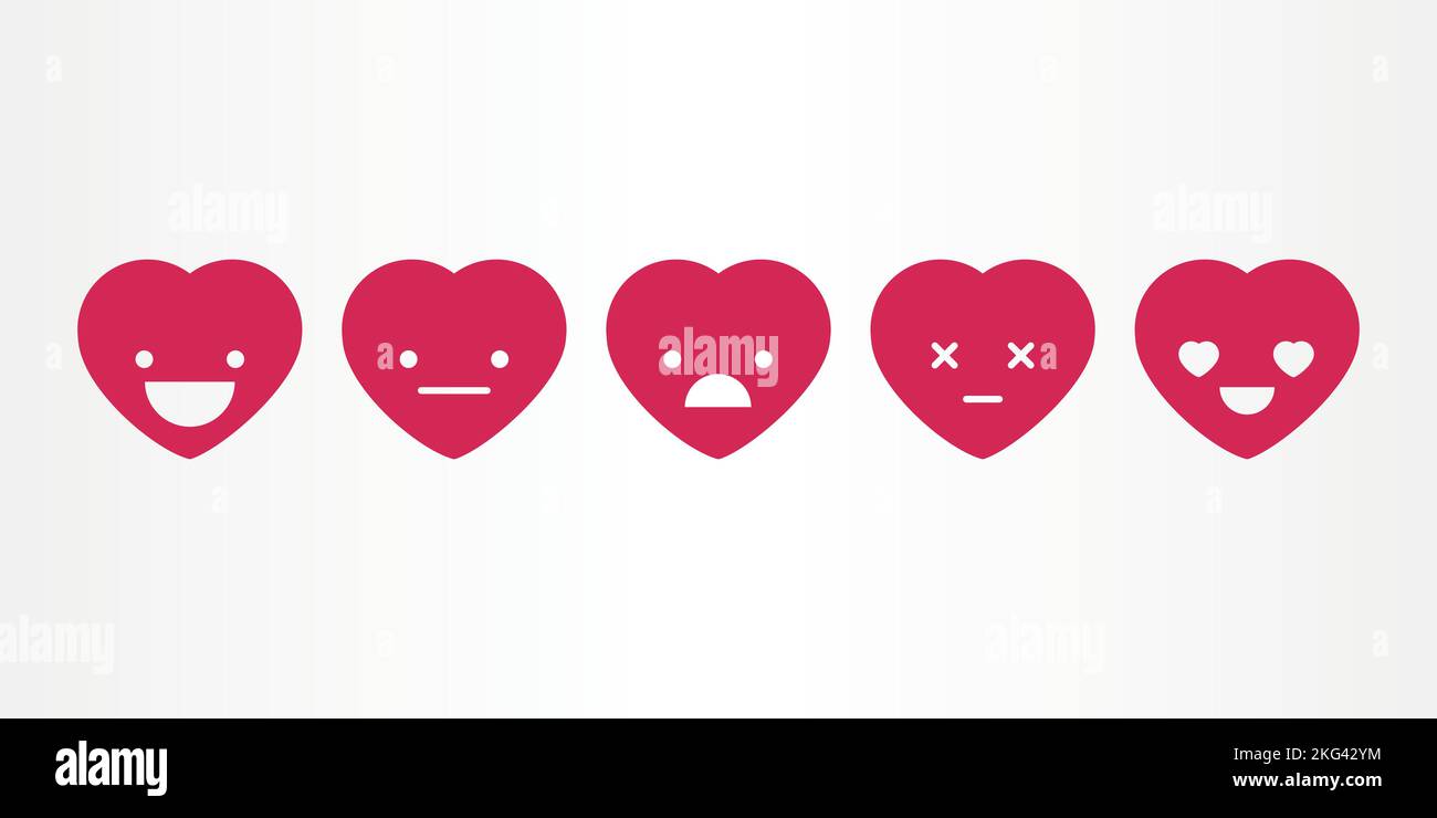 Heart shapes emoticons icon set. Concept of love. Vector illustration ...