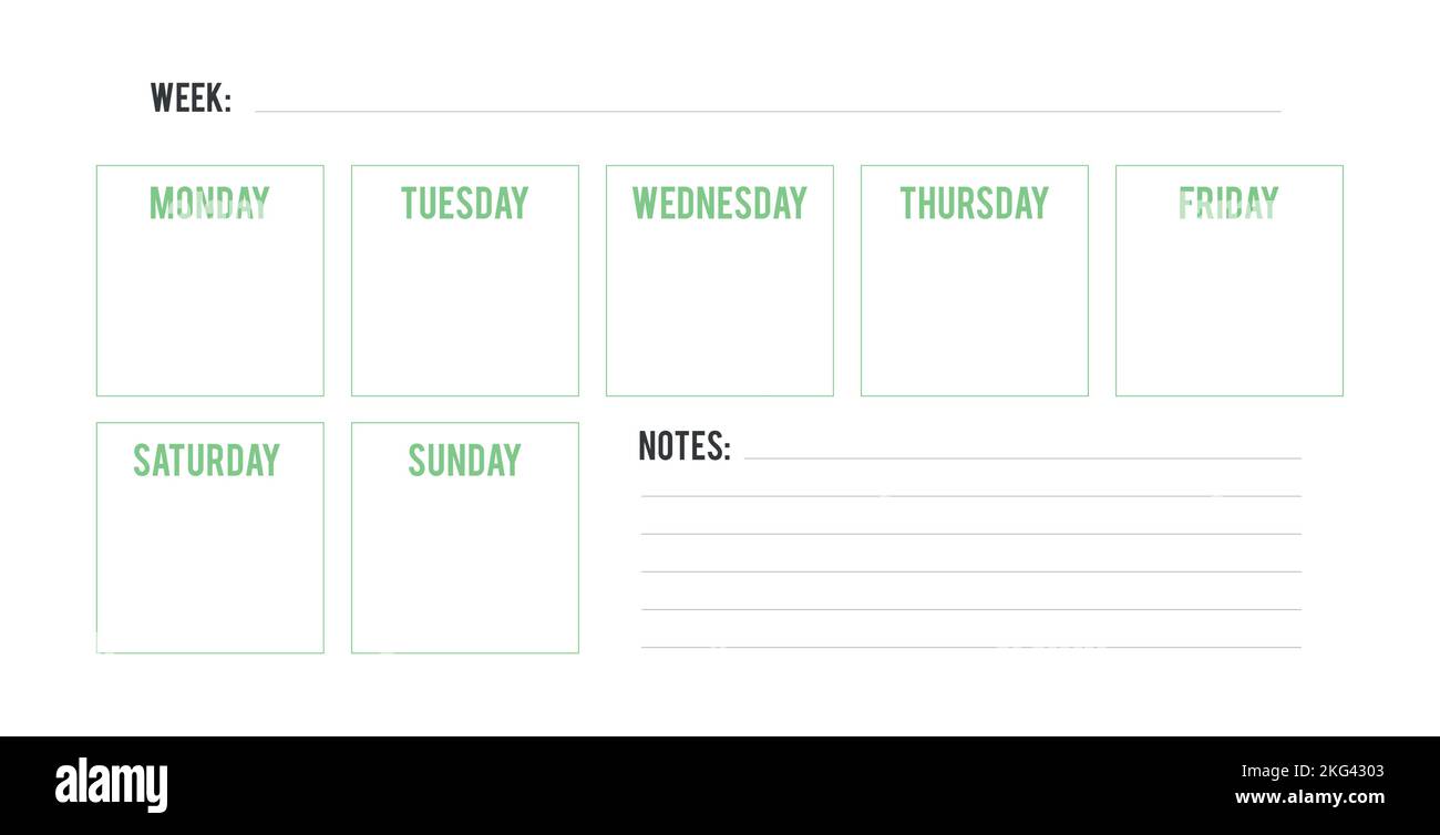 Weekly planner. Notes with lines. Printable template. Vector ...