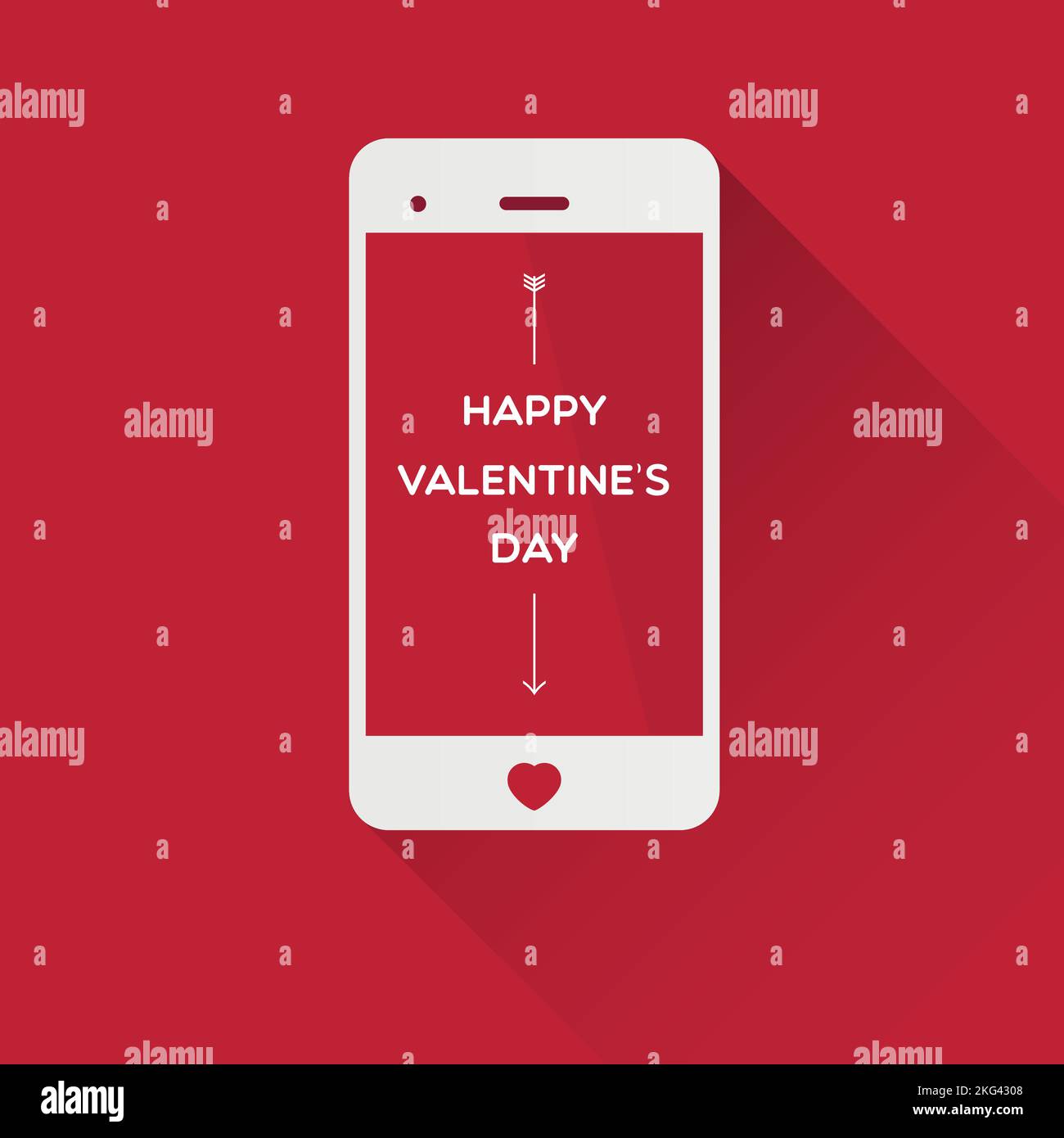 Happy Valentine's Day in smartphone on red with long shadow. Concept of ...