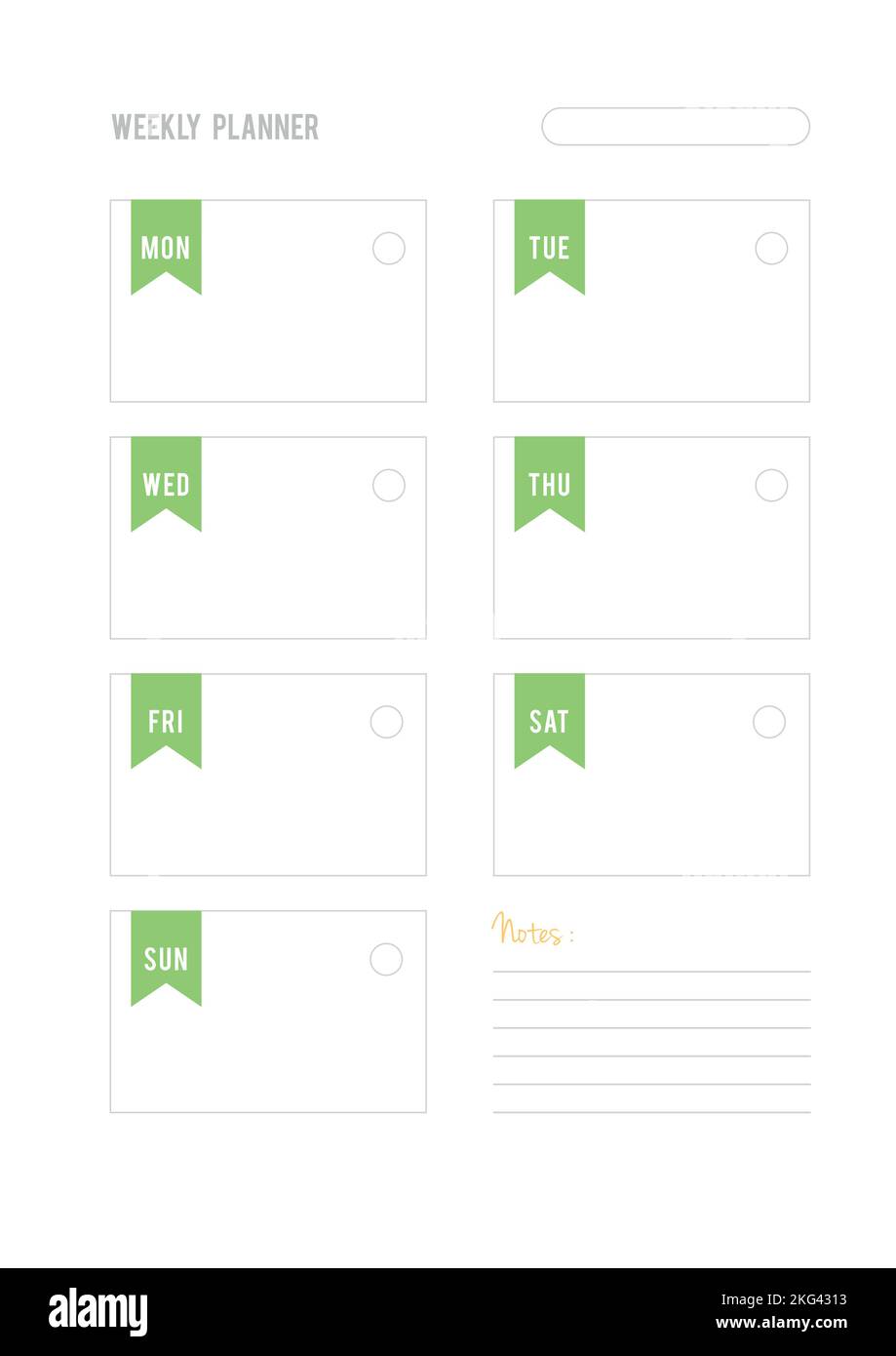 Green weekly planner with notes. Printable template. Vector ...
