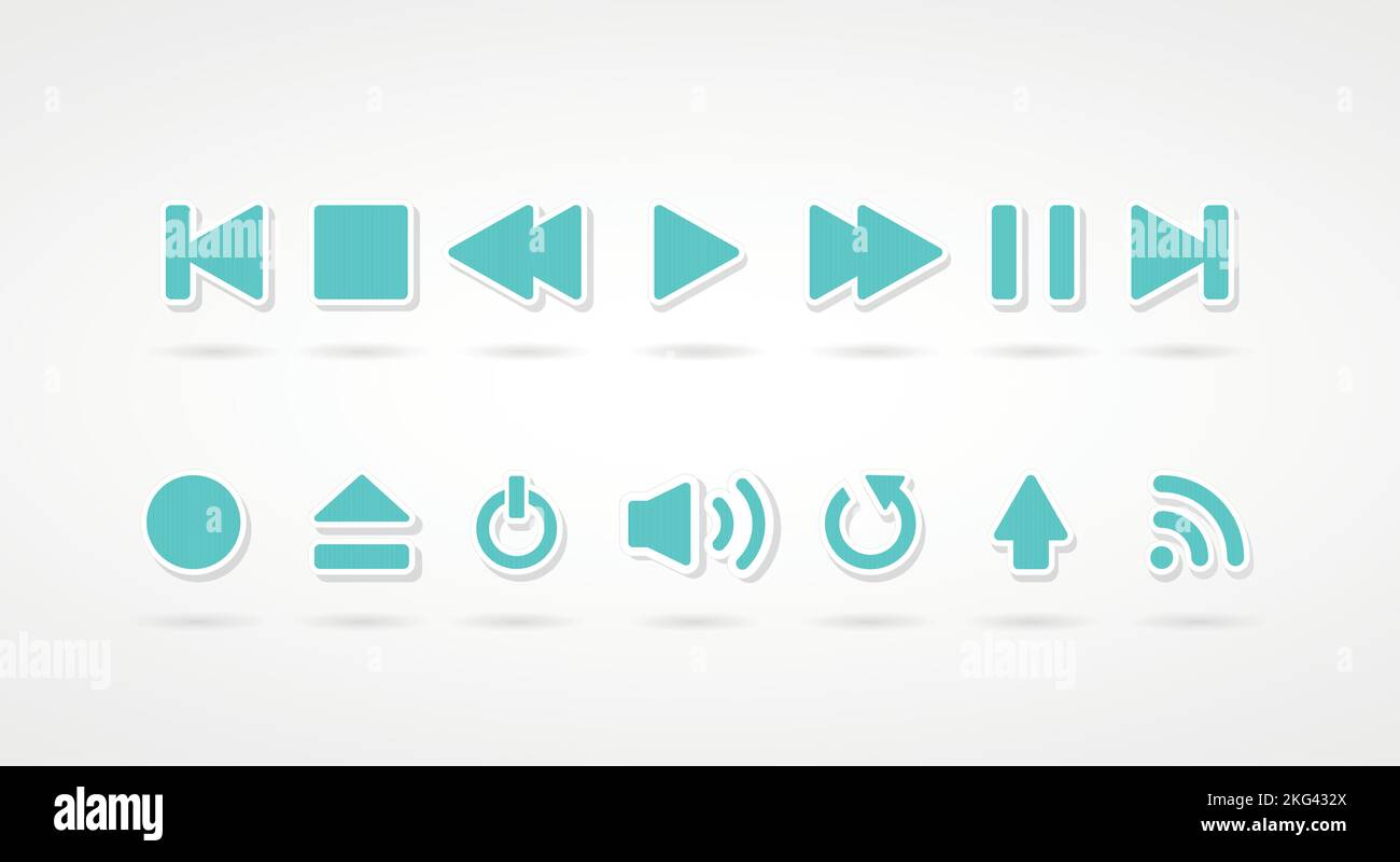 Turquoise player icon set. Concept of music, control, buttons. Vector ...