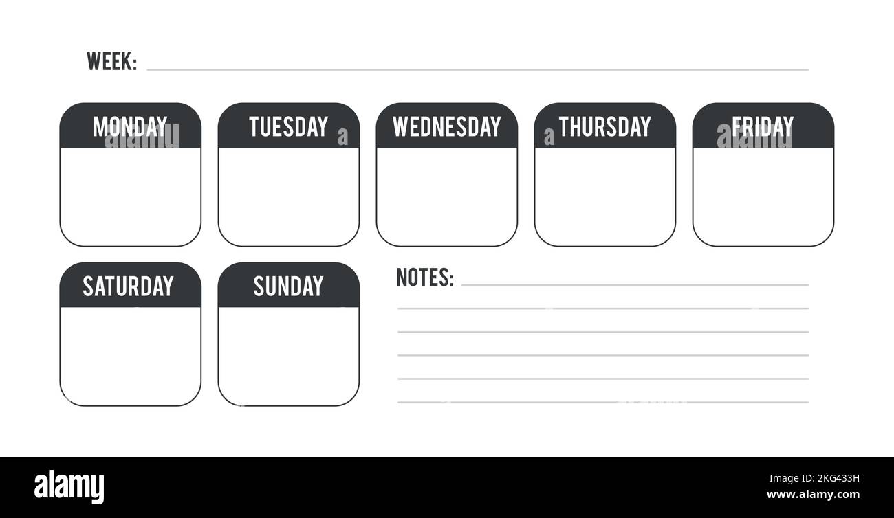 Minimal weekly planner. Notes with lines. Printable template. Vector ...