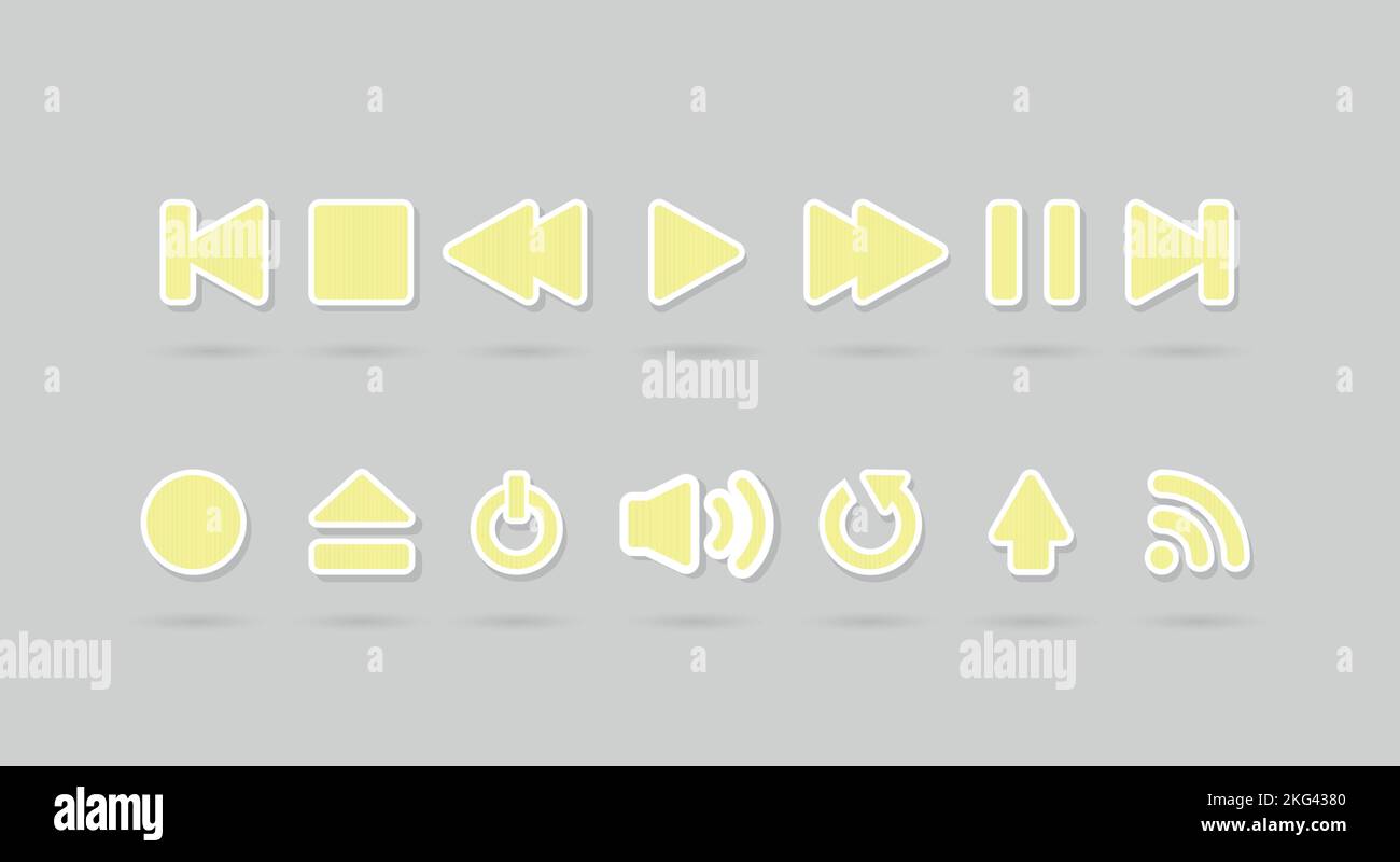 Yellow player icon set. Concept of music, control, buttons. Vector ...