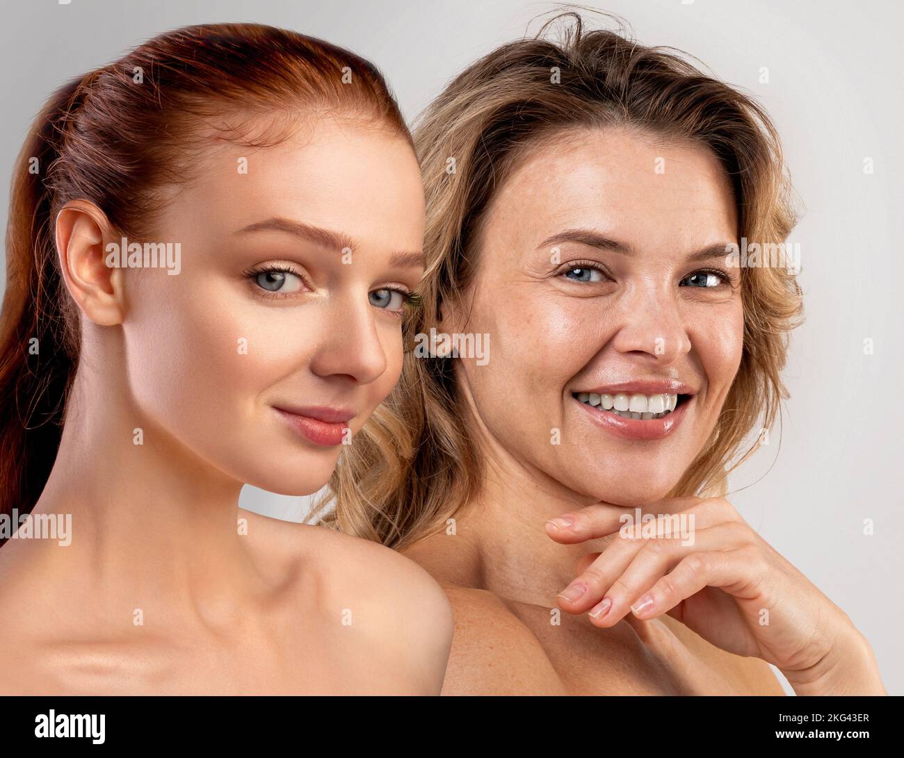 Mature and Young Beauty Concept. Portrait Of Happy Ladies, Collage ...
