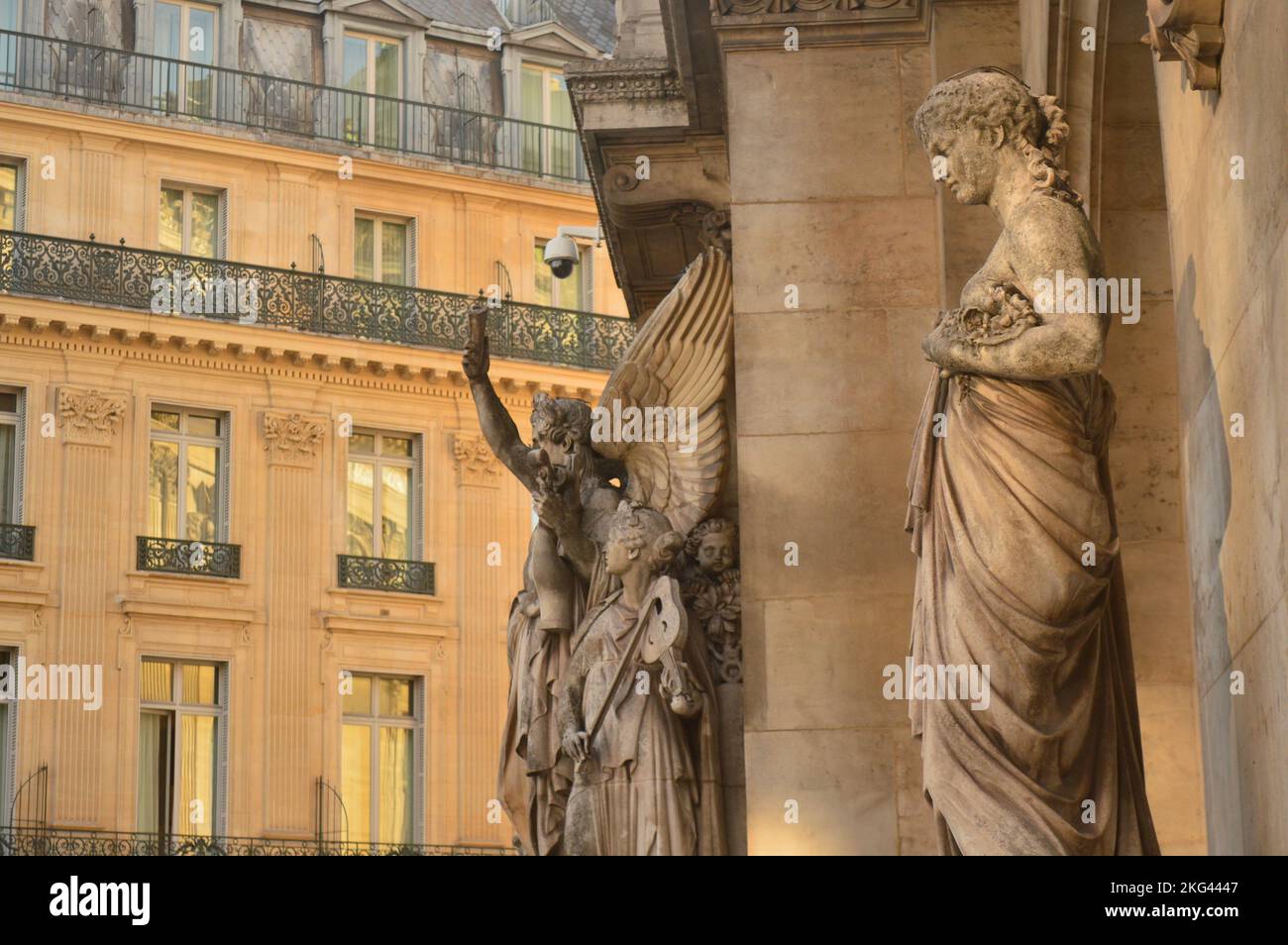 A closeup of statues of opera house named Garnier Palace in Paris ...