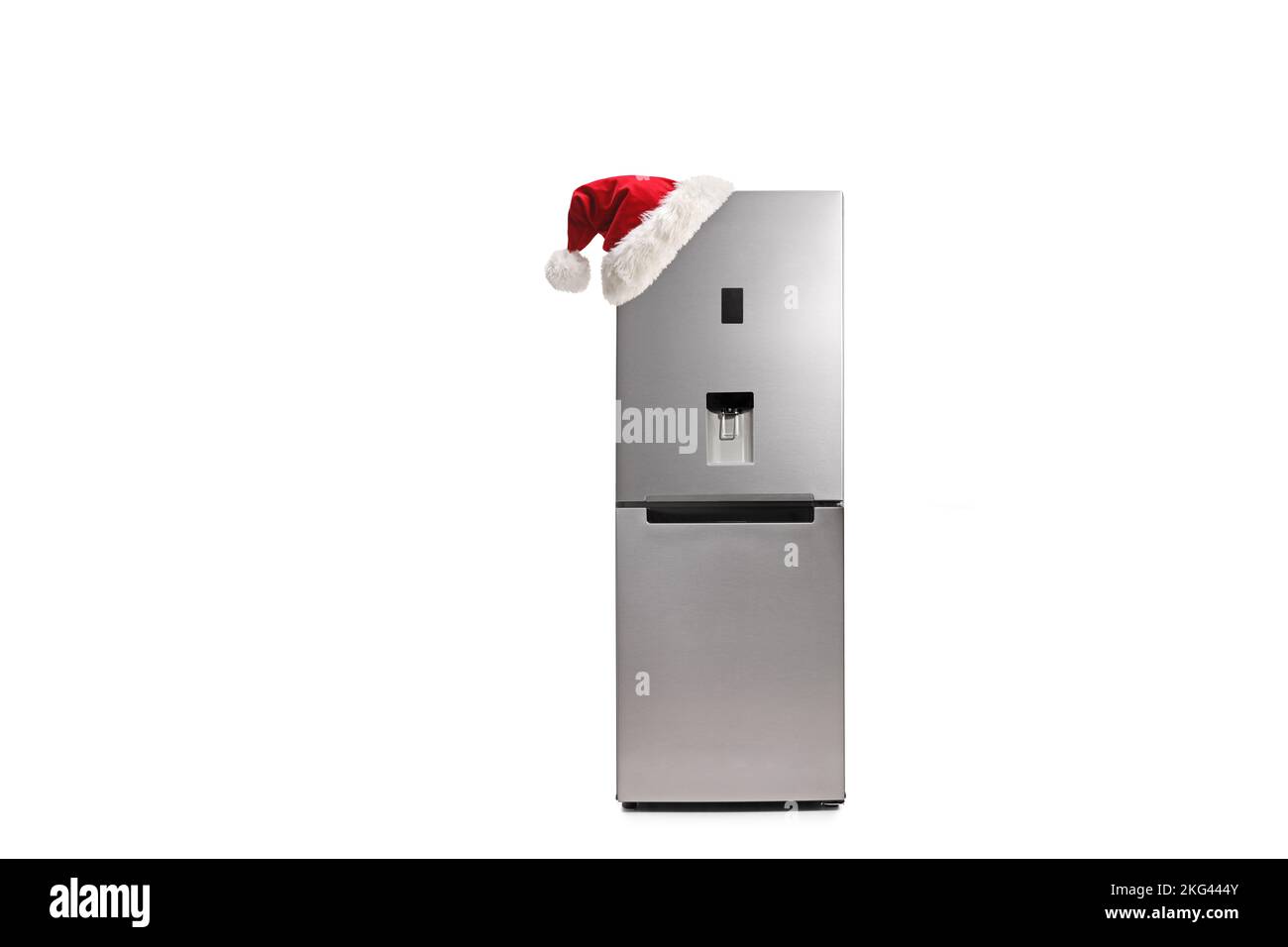 Refrigerator with a santa claus hat isolated on white background Stock ...