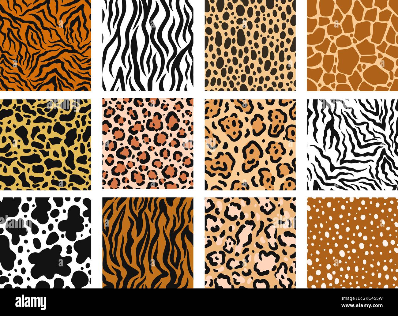 Animal skin pattern. Zoo prints of mammals fur, safari material and ...