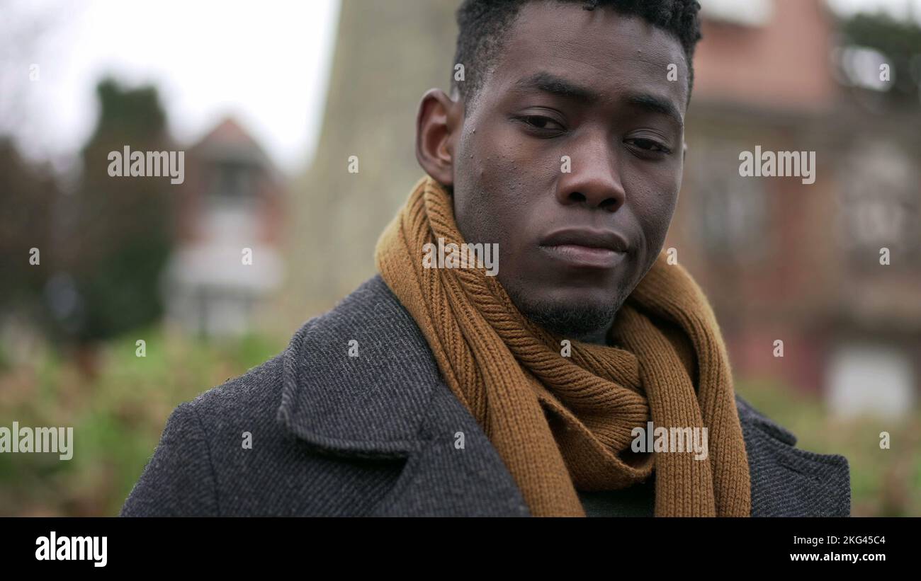 Pensive black African man close-up face thinking about issues Stock ...