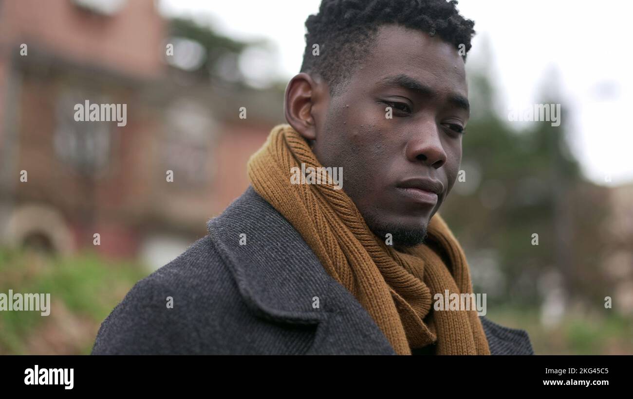 Pensive black African man close-up face thinking about issues Stock ...