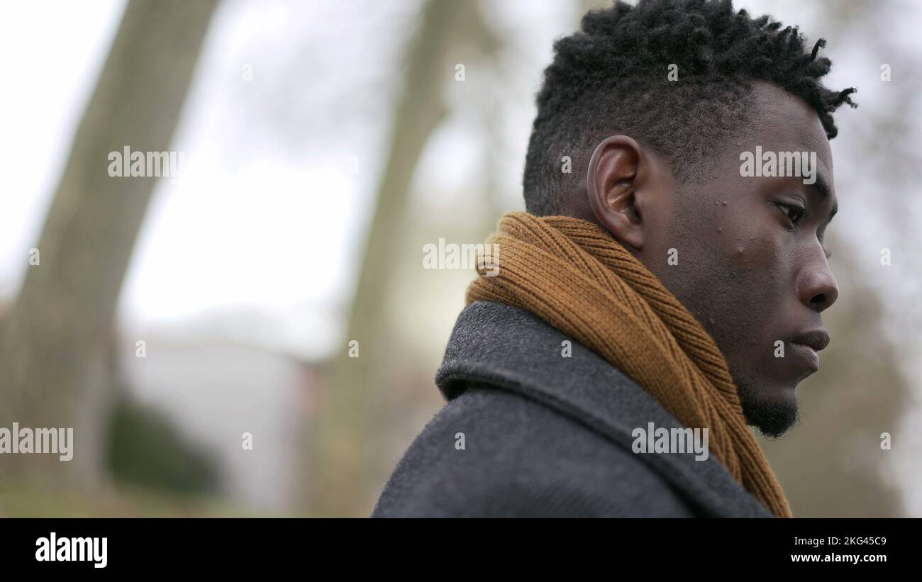 Pensive black African man close-up face thinking about issues Stock ...