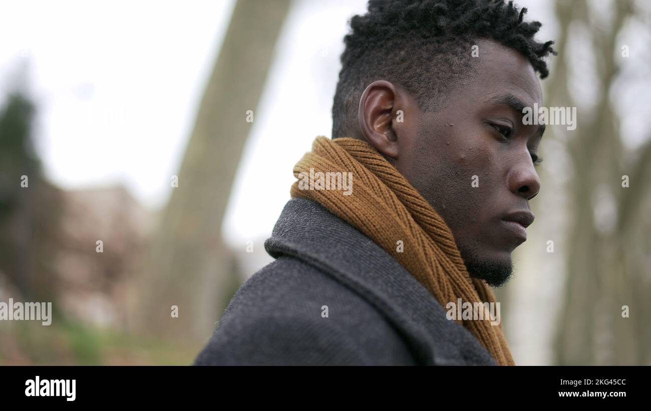 Pensive black African man close-up face thinking about issues Stock ...